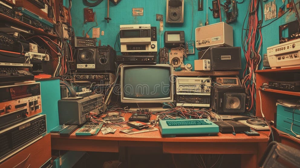 The Computer Desk is a Chaotic Jumble of Tangled Wires, Cords, and ...