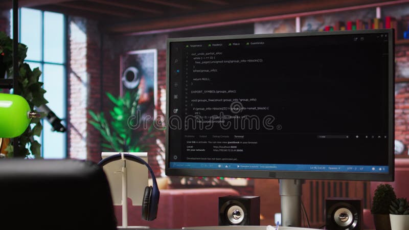 Code Editor on PC Display Used To Build Applications in Cozy Bright Living Room Stock Video ...