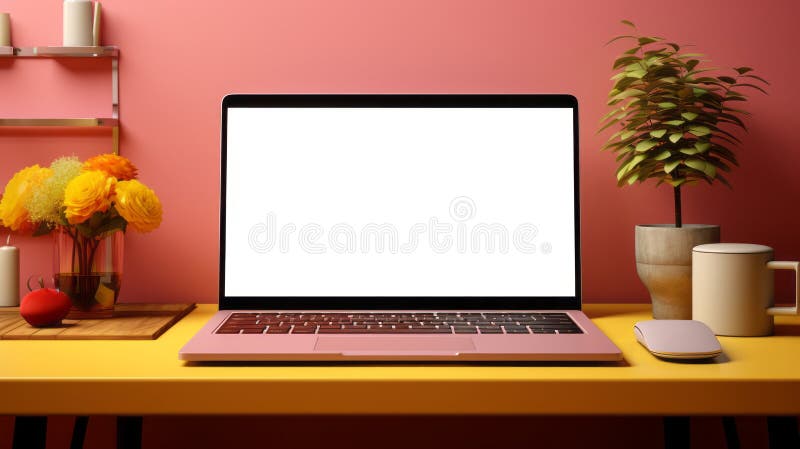 Computer on desk stock illustration. Illustration of background - 287087434