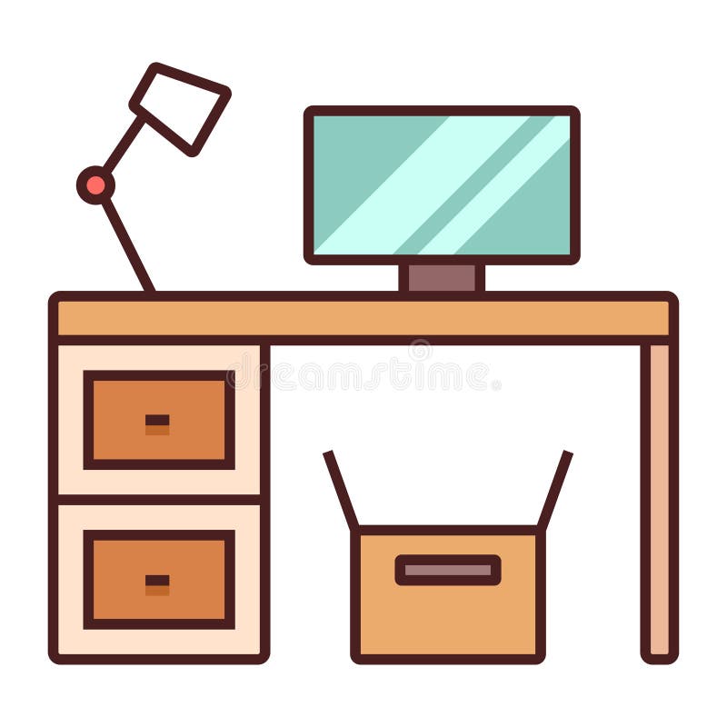 Computer Desk LineColor Illustration Stock Vector - Illustration of ...