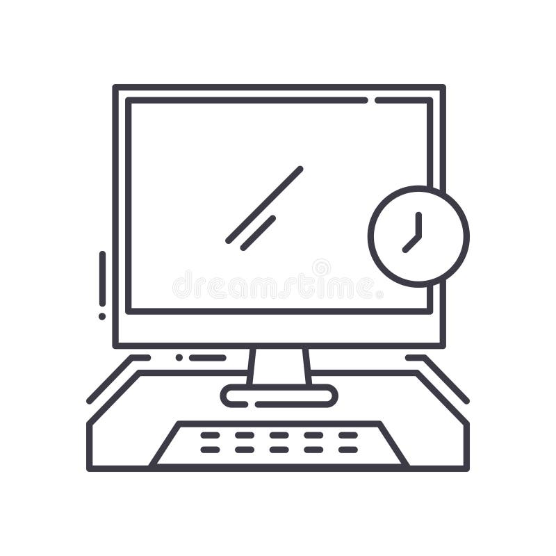 Computer Desk Concept Icon, Linear Isolated Illustration, Thin Line ...