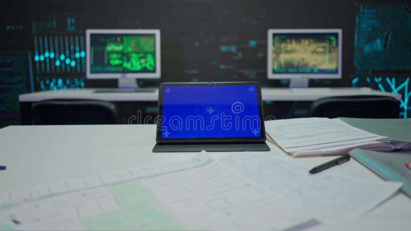Computer at the Desk in Control Center. Military Headquarters ...