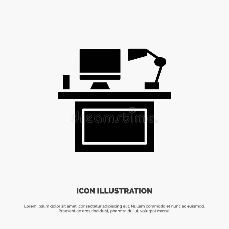 Computer, Desk, Desktop, Monitor, Office, Place, Table Solid Glyph Icon ...