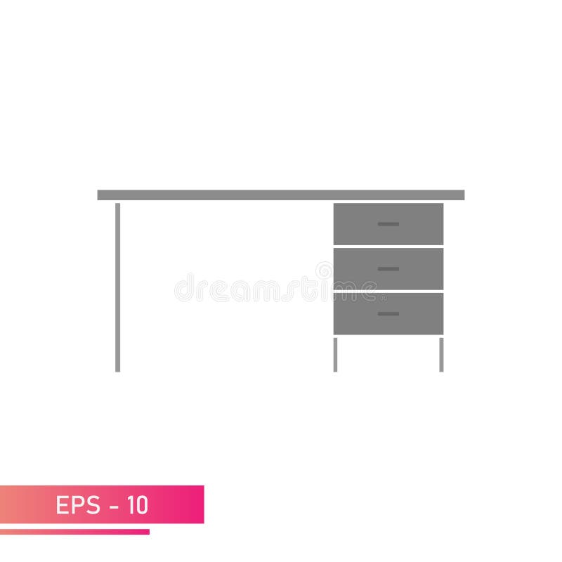 A Computer Desk with Drawers. Gray Color. Realistic Design. on a White ...