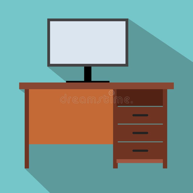 Computer desk flat icon stock vector. Illustration of sign - 79863712