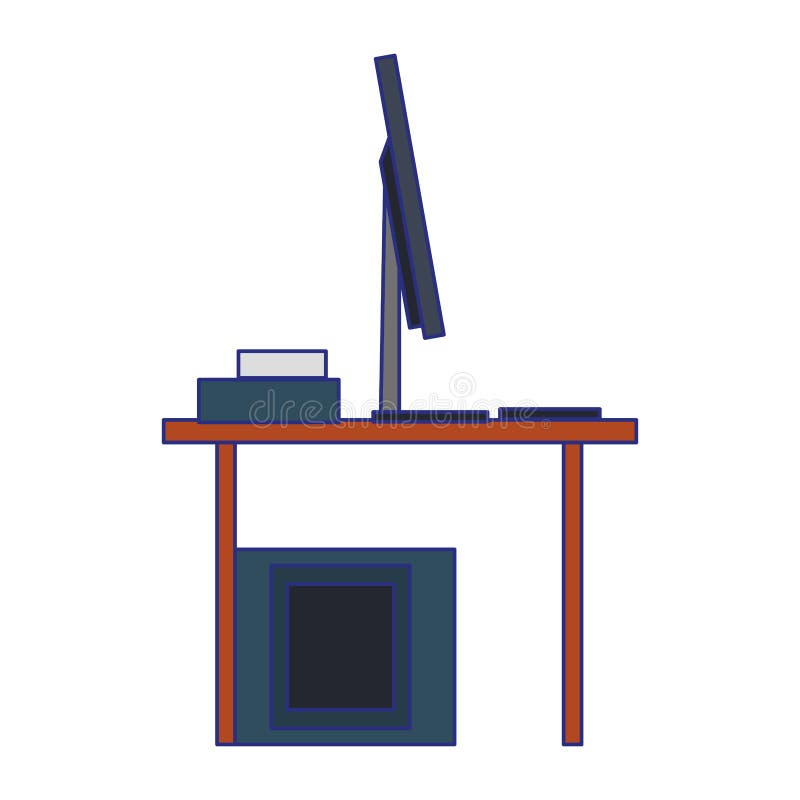 Computer Desk Icon Cartoon Isolated Blue Lines Stock Vector ...