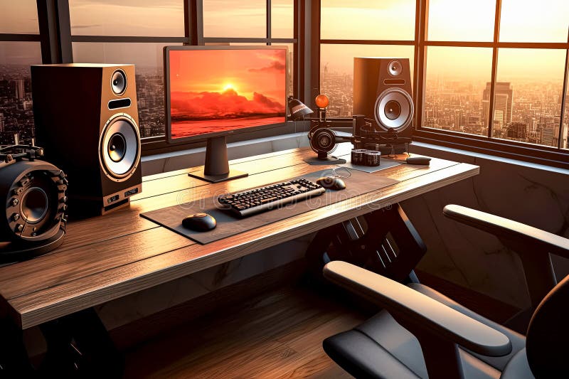 A Computer Desk with a Keyboard, Mouse, and Monitor. Stock Image ...
