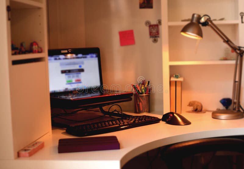 Computer Desk in Kids Room. Stock Image - Image of lamp, mouse: 47483587