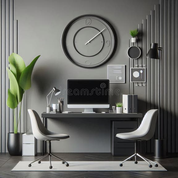 Computer Desk and Lamp in the Interior of a Modern Office Generative Ai ...