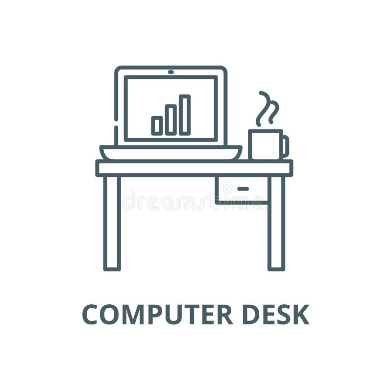 Computer Desk Line Icon, Vector. Computer Desk Outline Sign, Concept ...