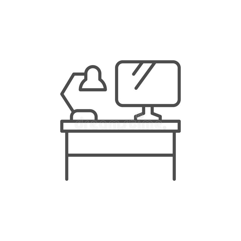 Computer Desk Line Outline Icon Stock Vector - Illustration of indoor ...