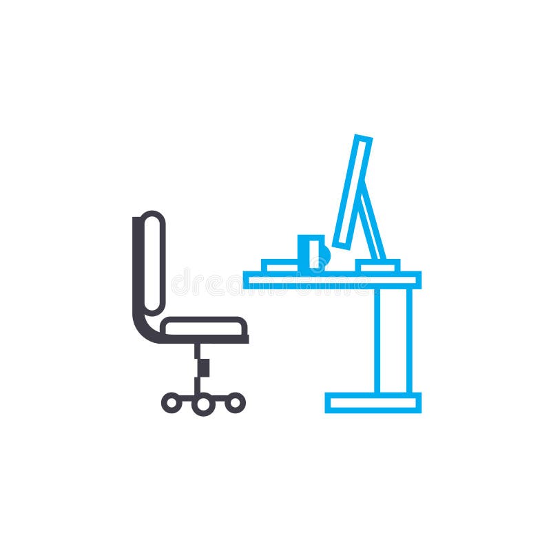 Computer Desk Linear Icon Concept. Computer Desk Line Vector Sign ...