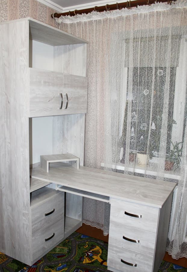 Computer Desk Made of Chipboard. Workplace in the Interior Stock Photo ...