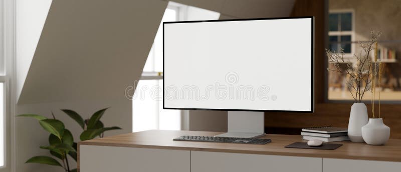 A Computer Desk in a Modern, Minimal Private Office Room with a White ...