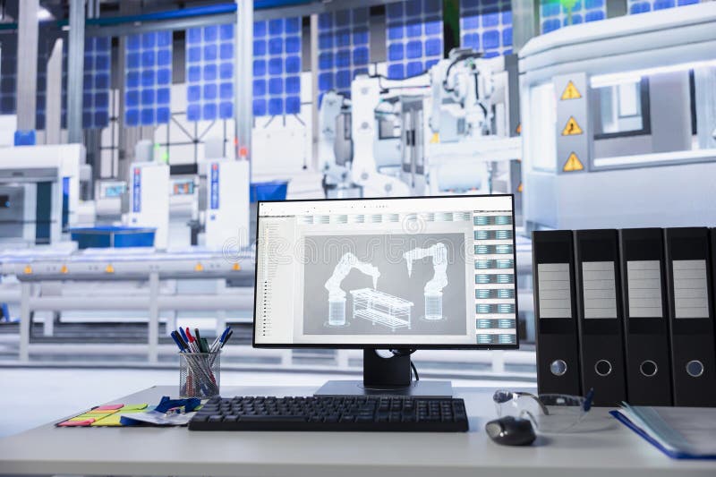 Computer Desk in Modern Solar Cells Manufacturing Plant Stock Photo ...