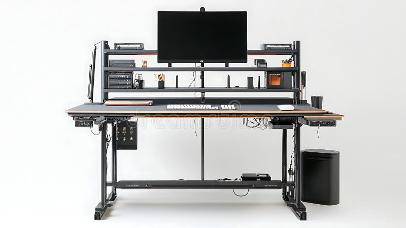 A Computer Desk with a Monitor and Keyboard on it Stock Illustration ...
