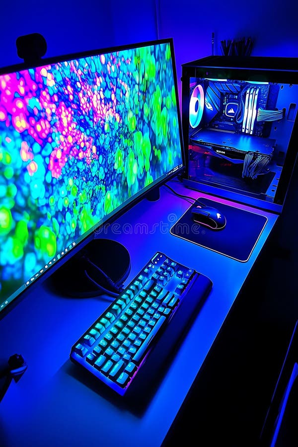 A Computer Desk with a Monitor and Keyboard Stock Illustration ...