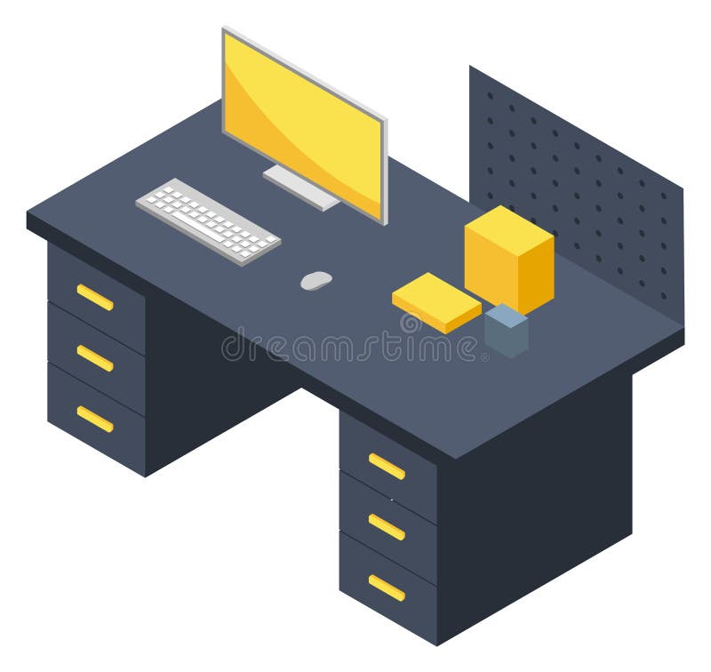 Computer Desk. Office Job Place Isometric Icon Stock Vector ...