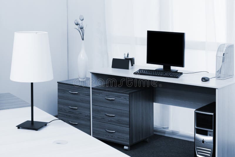 Computer on a Desk in a Office Stock Photo - Image of horizontal ...
