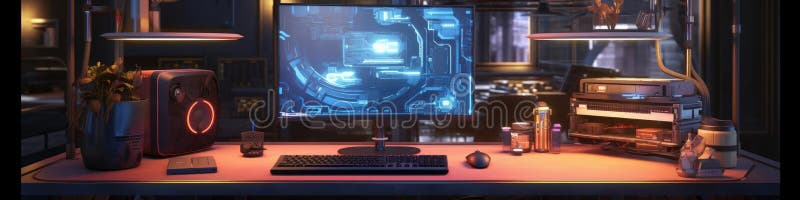 The Computer Desk of the Programmer of the Future Stock Photo - Image ...