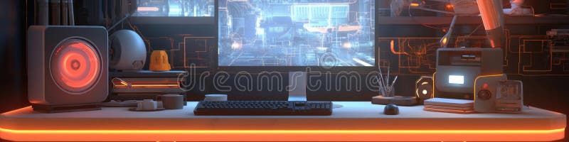 The Computer Desk of the Programmer of the Future Stock Illustration ...