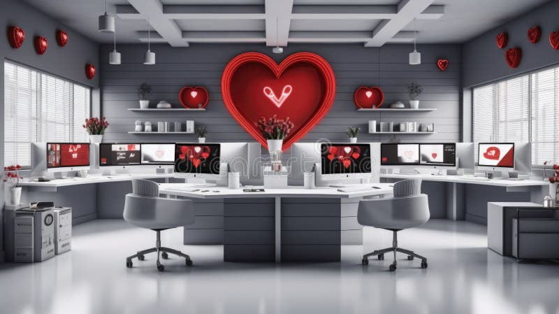 A Computer Desk with a Red Heart on it, Modern Office Decorated for ...