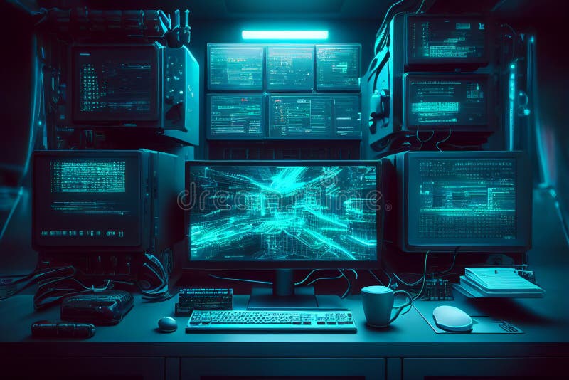 Computer Desk and Screens in an Office Workspace Stock Photo - Image of ...