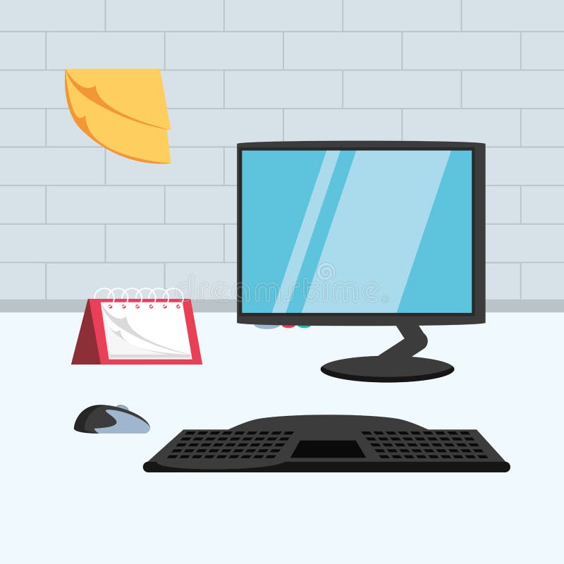 Computer Desk with Supplies Office in the Workplace Stock Illustration ...
