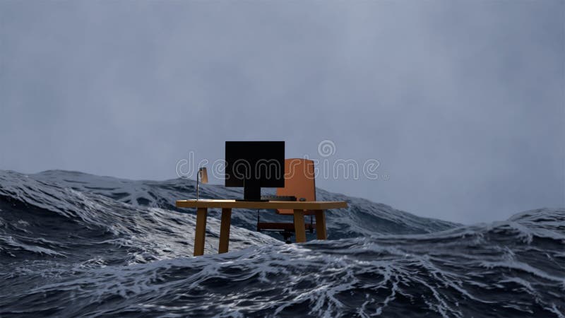 Computer Desk with Computer on Table and Computer Chair Stand in the ...