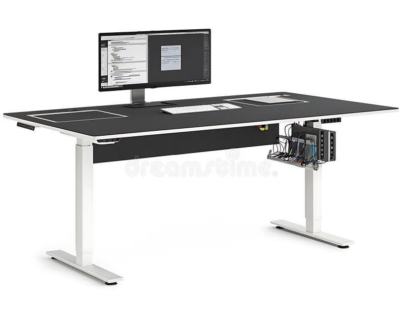 A Computer Desk with Two Monitors and a Keyboard Stock Photo - Image of ...