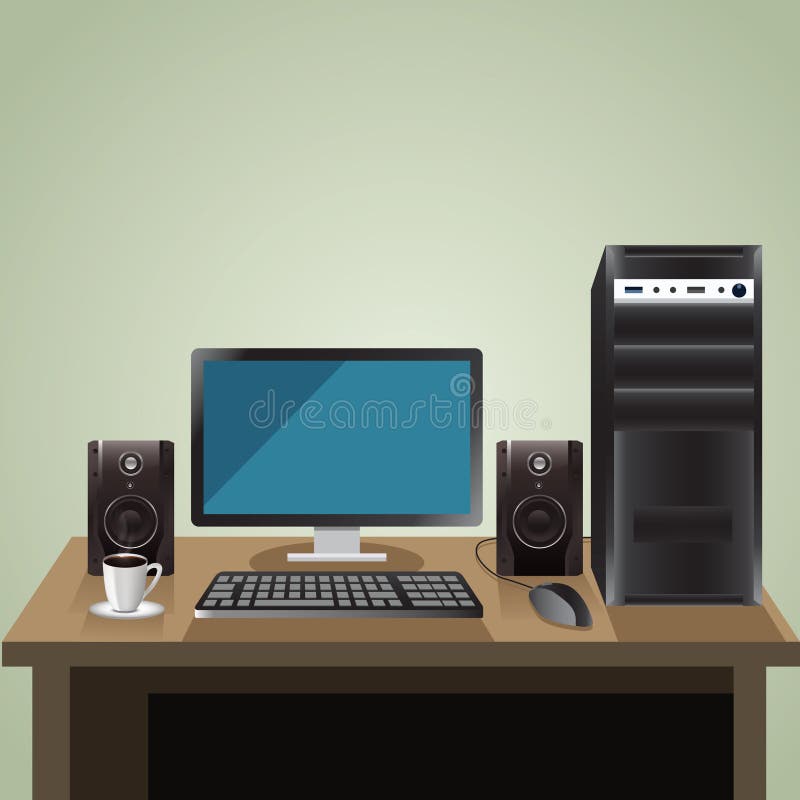 Computer Desk. Vector Illustration Decorative Design Stock Vector ...