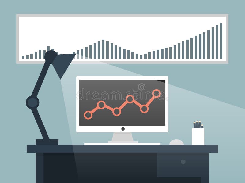 Computer Desk, Workplace, Flat Design Stock Vector - Illustration of ...