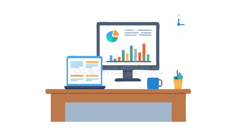 Computer Desk Workspace Icon Office Monitor Work, Vector Design ...