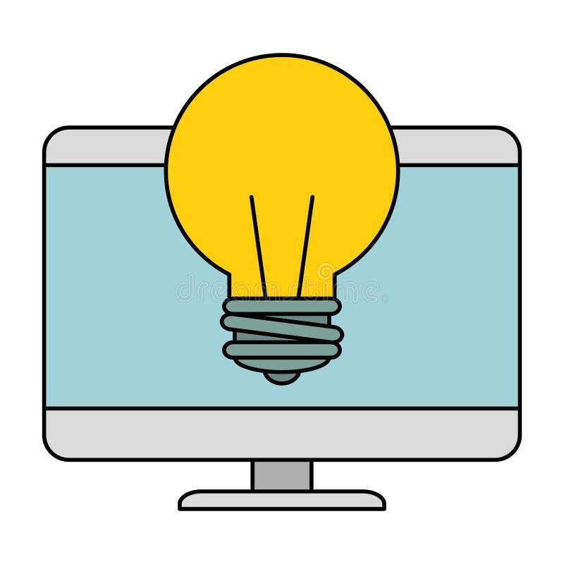 Computer desktop with bulb stock illustration. Illustration of ...