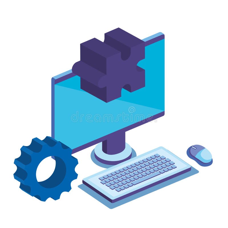 Computer Desktop with Business Icons Stock Vector - Illustration of ...