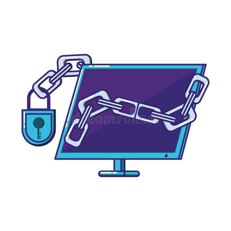 Computer Desktop with Chain and Padlock Stock Vector - Illustration of ...