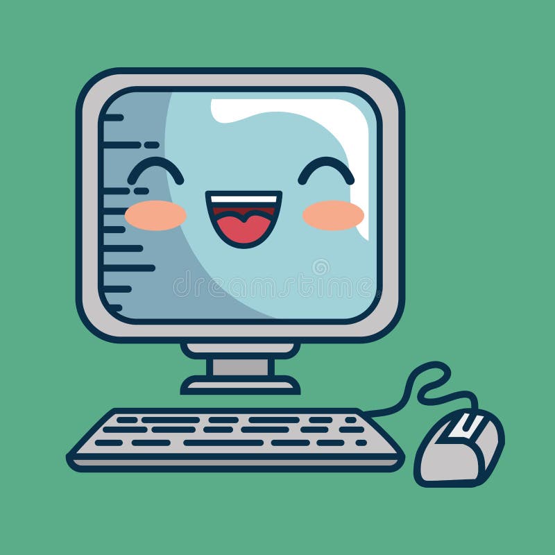 Computer With Face Character Hand Drawn Design, Illustration, Vector ...