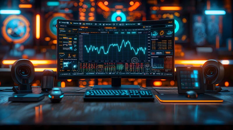 Computer Desktop with Charts on the Screen Stock Illustration ...