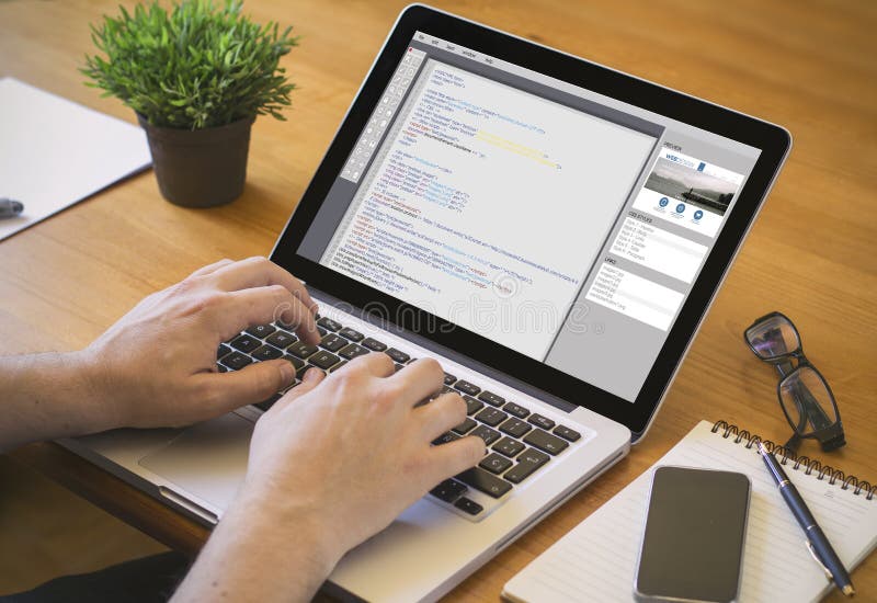 Computer desktop coding stock photo. Image of laptop - 105064446