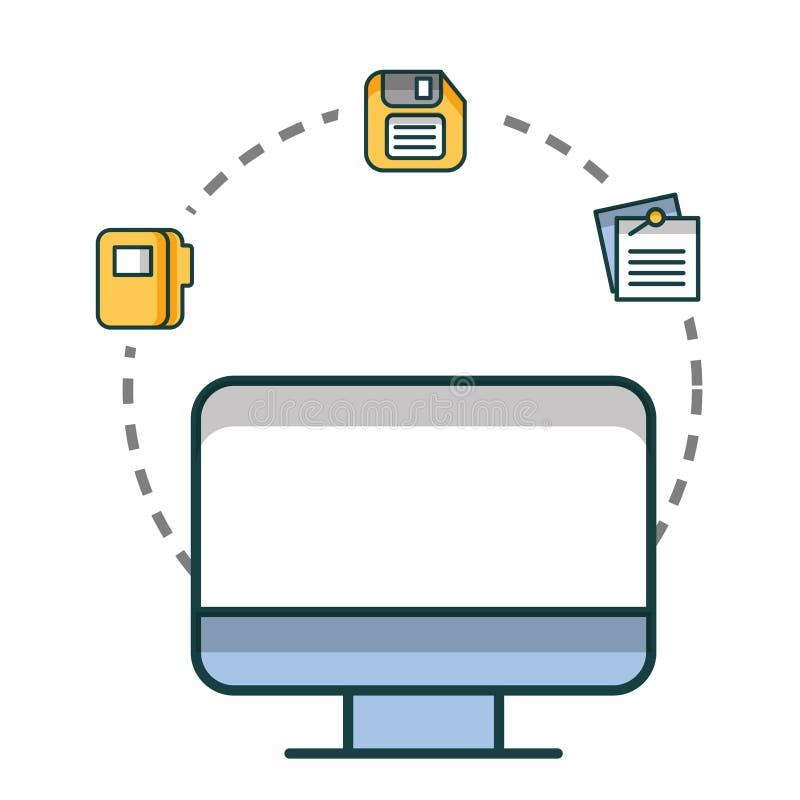 Computer Desktop with Documents and Floppy Stock Vector - Illustration ...