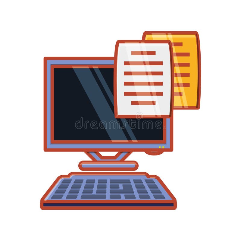 Computer Desktop with Documents Stock Illustration - Illustration of ...