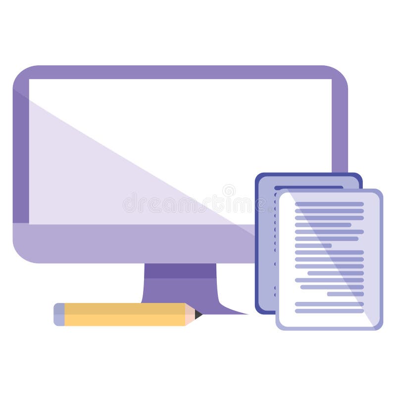 Computer with Documents and Magnifying Glass Stock Vector ...