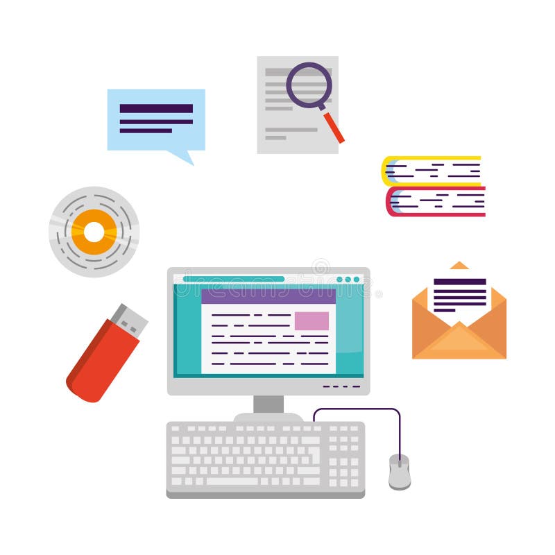 Computer Desktop with Elearning Icons Stock Vector - Illustration of ...