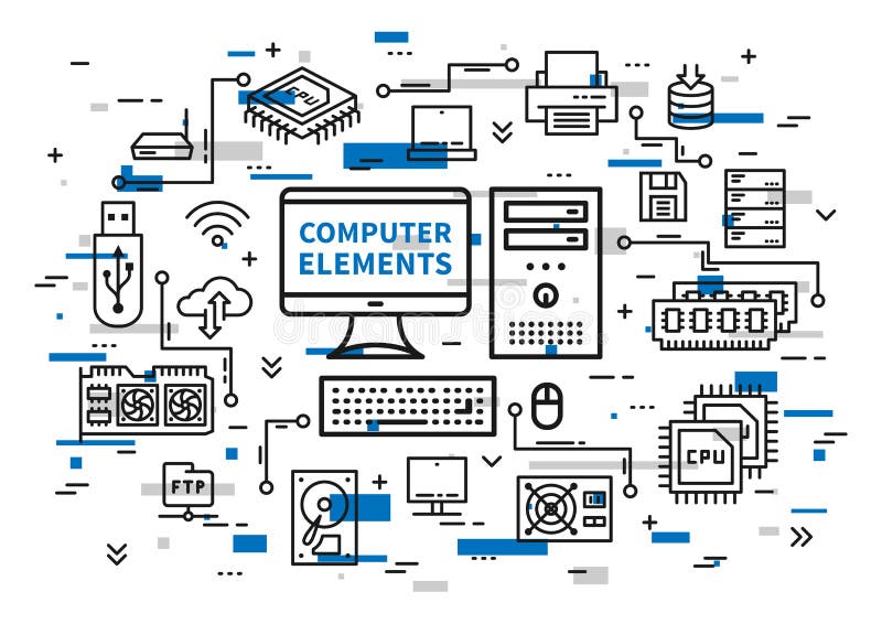 CPU Chip and Computer Components Vector Illustration Stock Vector ...
