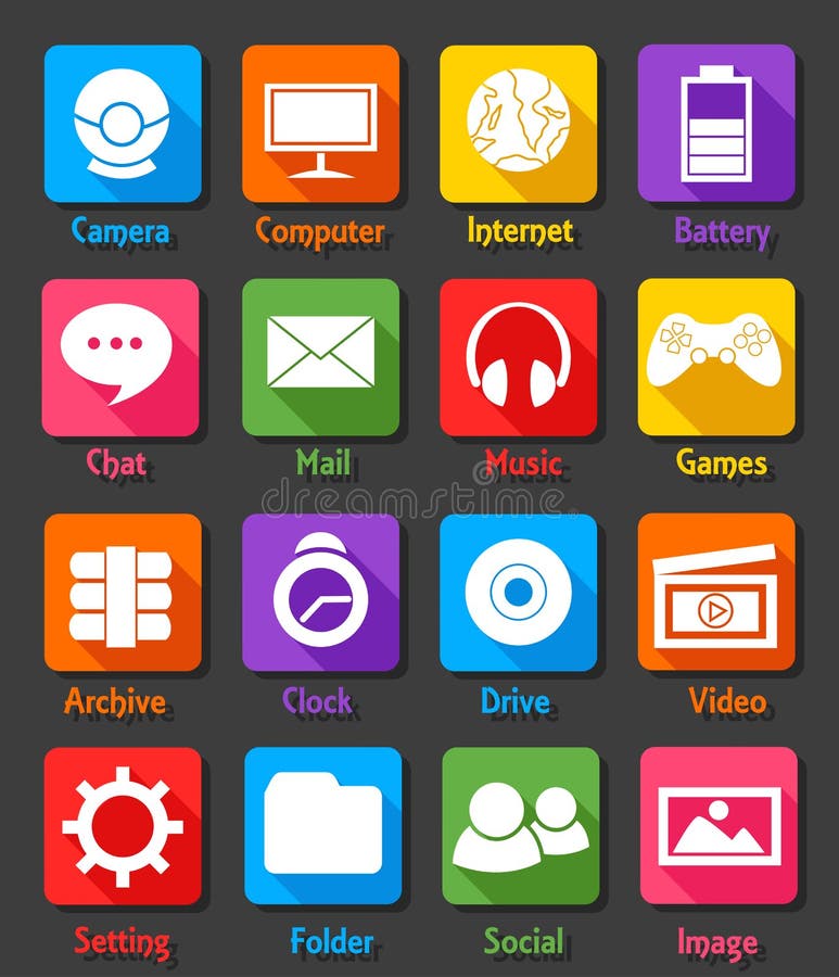 Computer Desktop Flat Design Icon Set Stock Vector - Illustration of ...