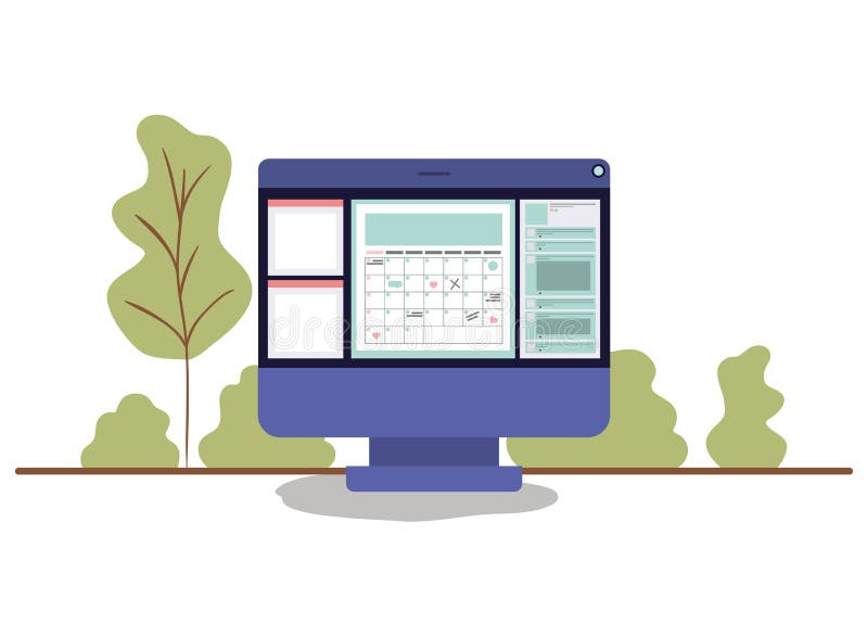 Computer Desktop with Forest Landscape Stock Vector - Illustration of ...