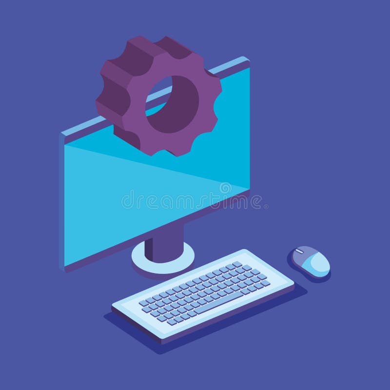 Computer Desktop with Gear Icons Stock Vector - Illustration of simple ...