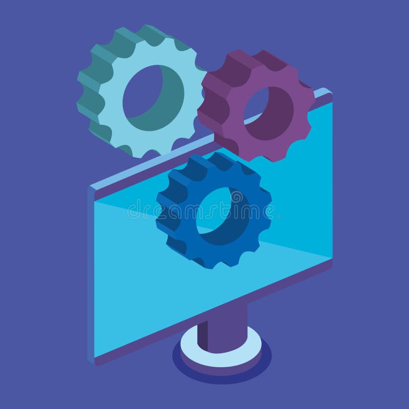 Computer Desktop with Gears Icons Stock Vector - Illustration of ...