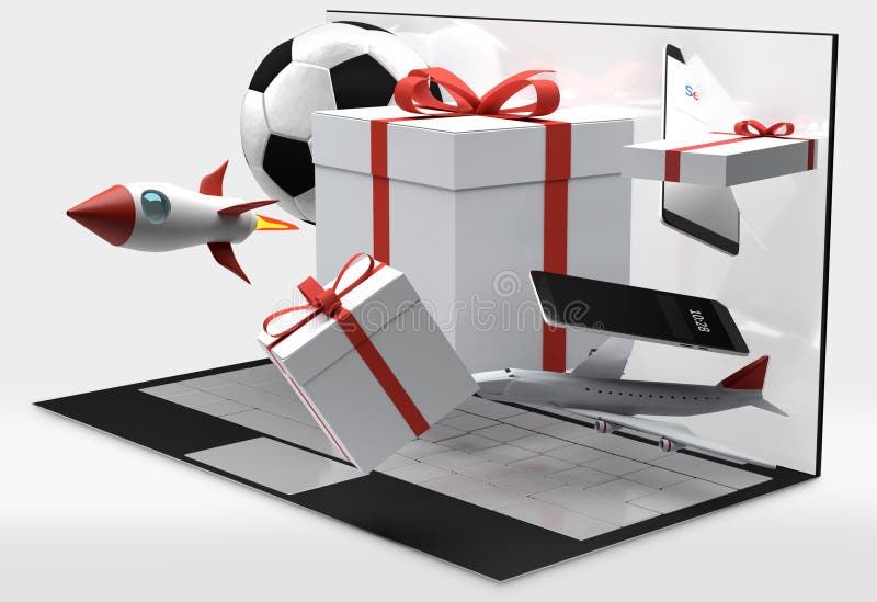 Computer Desktop Gift Boxes 3d-illustration Stock Illustration ...