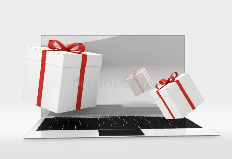 Computer Desktop Gift Boxes 3d-illustration Stock Illustration ...